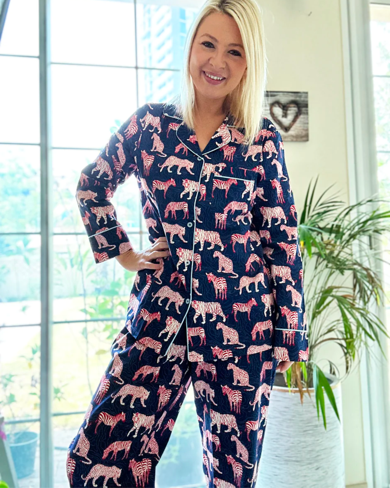 Navy Animal Print Pyjama Set @ TKD Lingerie