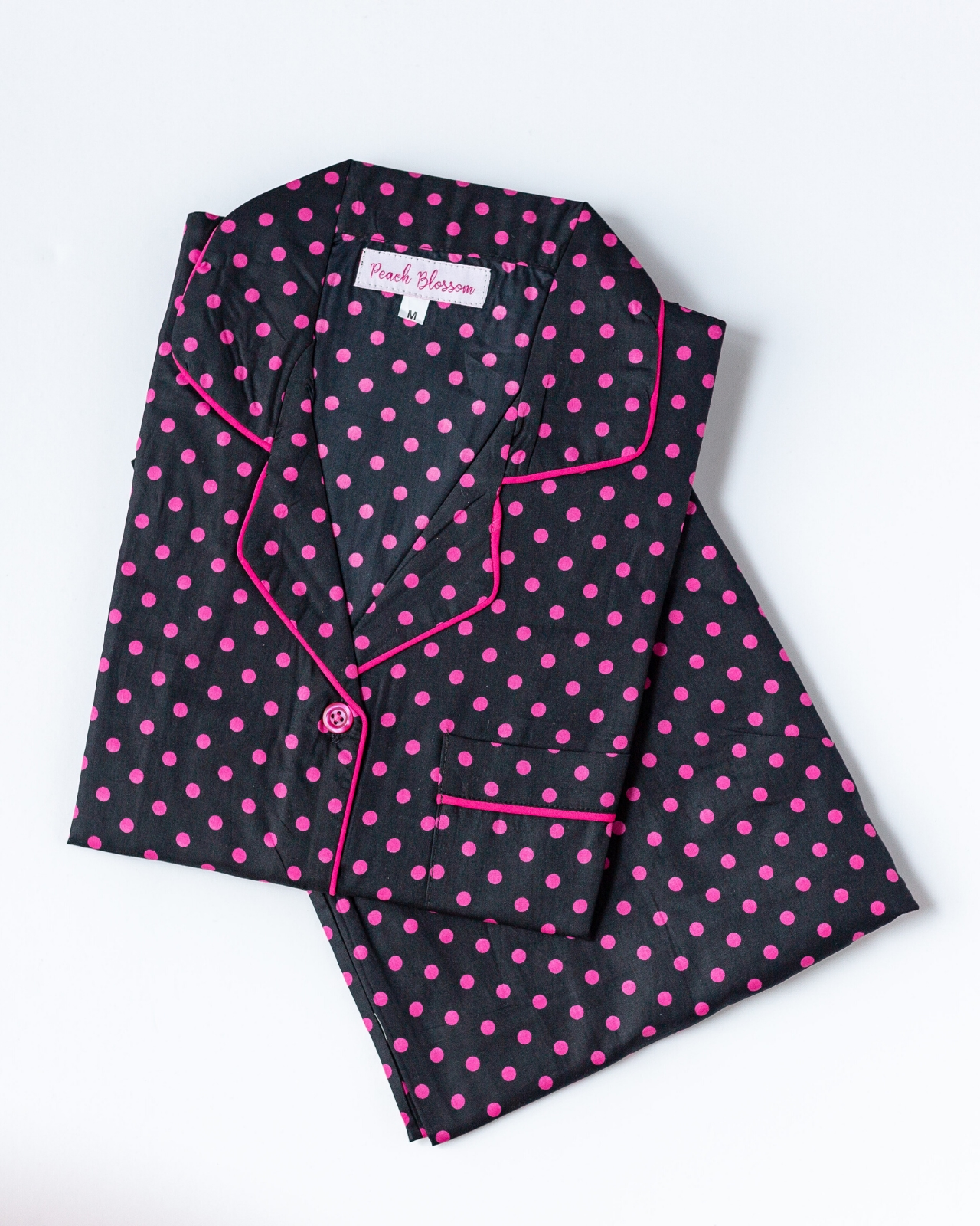 Raspberry Polka Dot Long Sleeved Pyjama Set @ TKD Lingerie