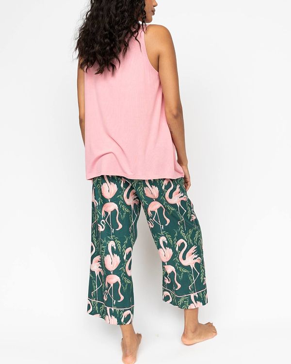 Ivy Jersey Relaxed Vest and Flamingo Print Wide Leg Cropped Pyjama ...