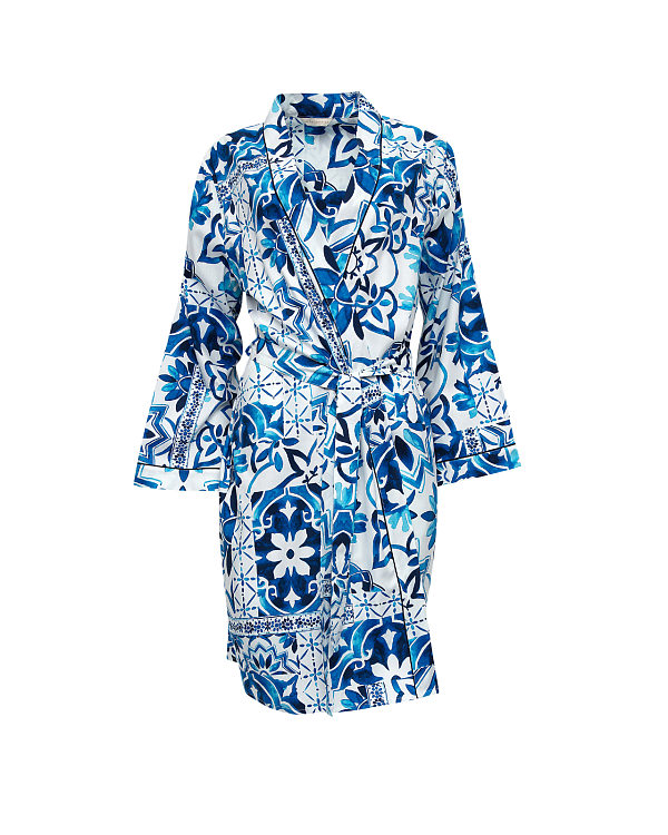 Marie Tile Print Short Dressing Gown @ TKD Lingerie